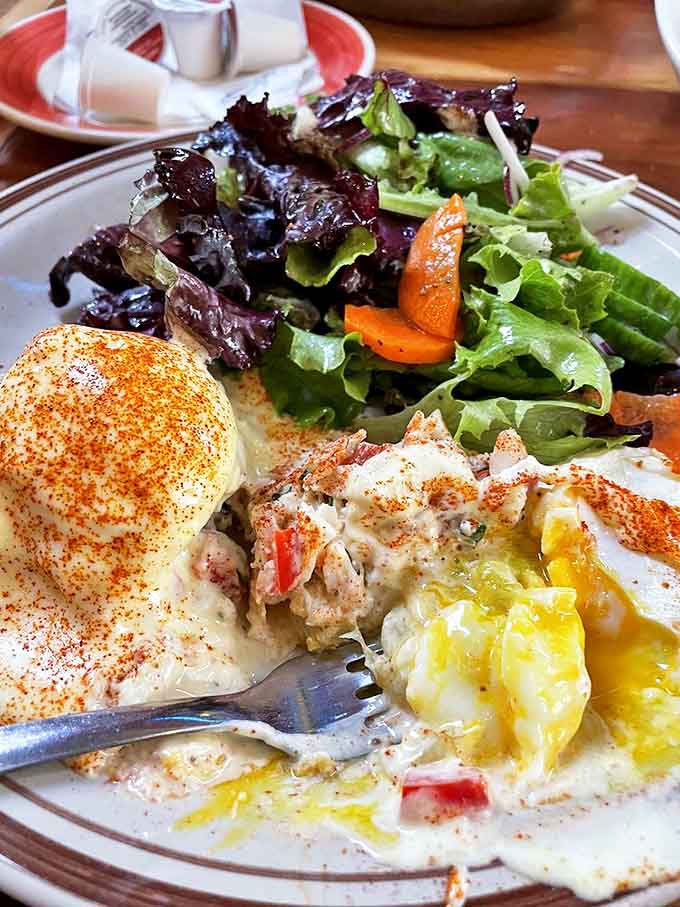 Watson's Benedict showcases poached eggs with perfectly oozing yolks, a testament to breakfast done right in a world of rushed morning meals.