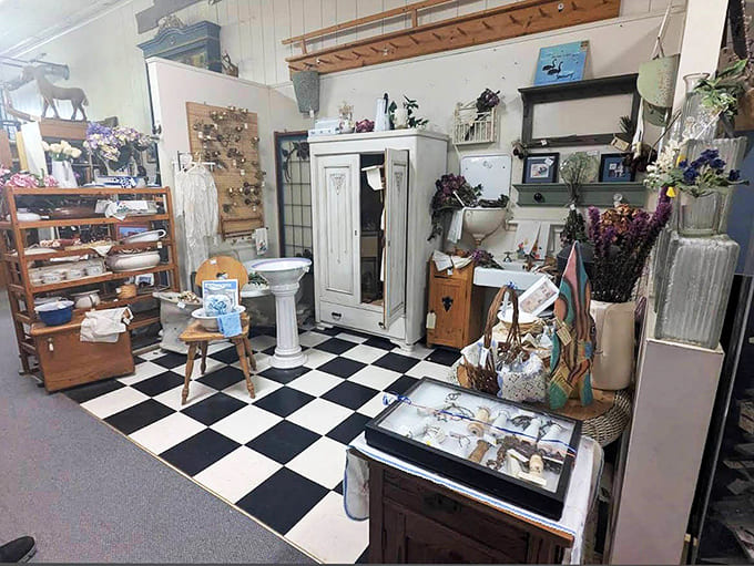 Furniture displays that look like someone's stylish grandmother exploded her attic in the best possible way across multiple rooms.