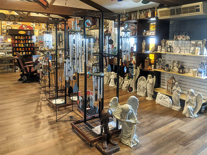 Angels watch over treasures in the gift shop, where visitors can take home a piece of New Riegel charm.