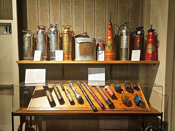 Vintage fire extinguishers and nozzles demonstrate how even the simplest firefighting tools have evolved dramatically to become more effective and safer.