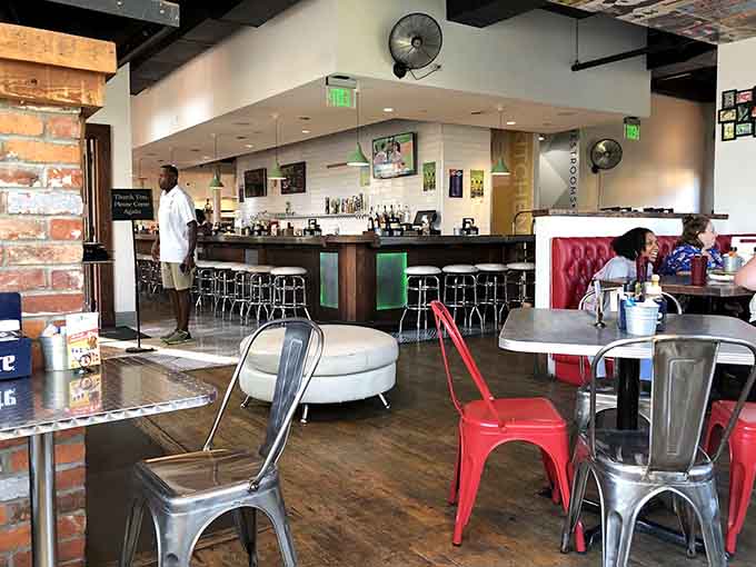 The full bar and open layout create a space that's equally perfect for coffee or cocktails.