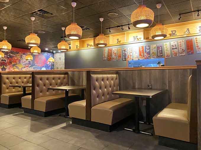 Comfortable booth seating with warm lighting makes this the kind of place where you linger longer than planned.