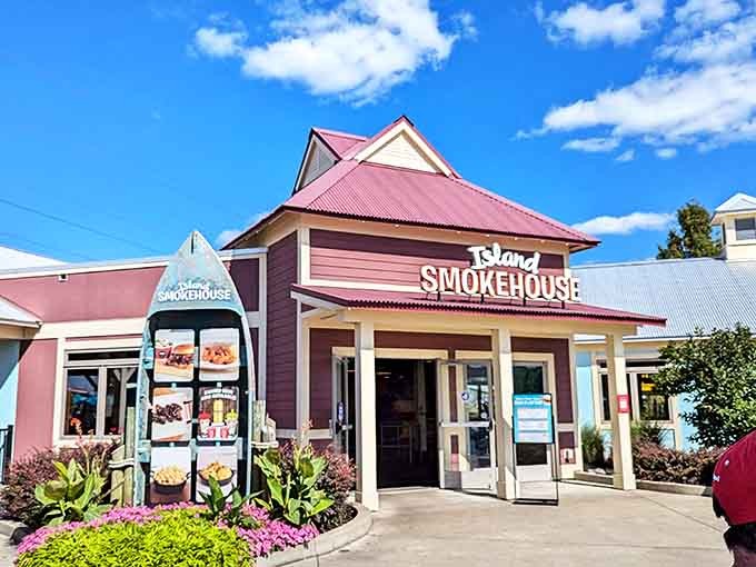 Island Smokehouse: Where hungry swimmers discover that everything tastes better when you're slightly damp and completely famished.