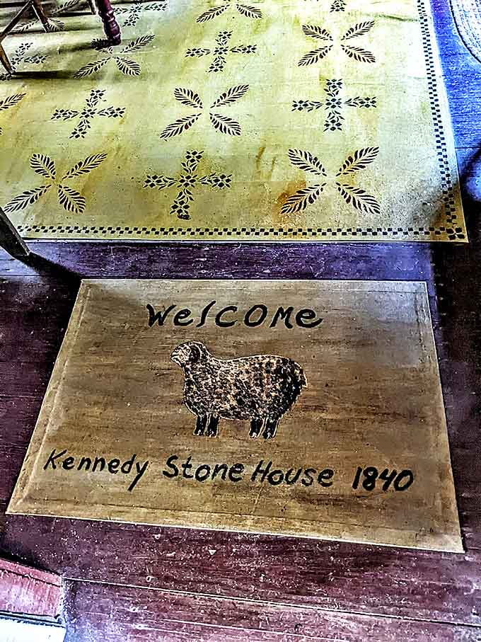 A welcome mat featuring a sheep &ndash; the 19th century equivalent of those "Live, Laugh, Love" signs everyone has now.