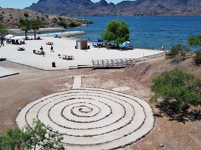 The meditative labyrinth invites visitors to slow down and center themselves while surrounded by breathtaking natural beauty.