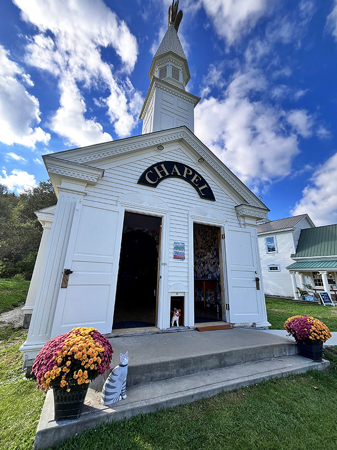 The chapel's classic New England architecture stands in beautiful contrast to its unconventional purpose, creating a landmark that feels both familiar and wonderfully unique.