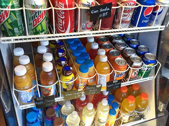 The beverage cooler offers everything from classic sodas to fancy juices, because hydration comes in many delicious forms.