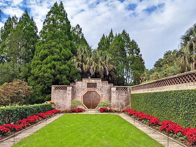 The Moongate Garden's perfect circle frames a verdant lawn, its ancient Chinese-inspired design promising good fortune to all who pass through.