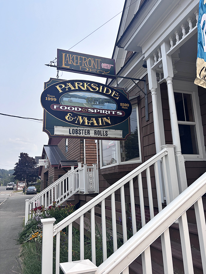 Parkside & Main's sign advertises lobster rolls &ndash; six words that might be the most beautiful in the English language when you're in Maine.