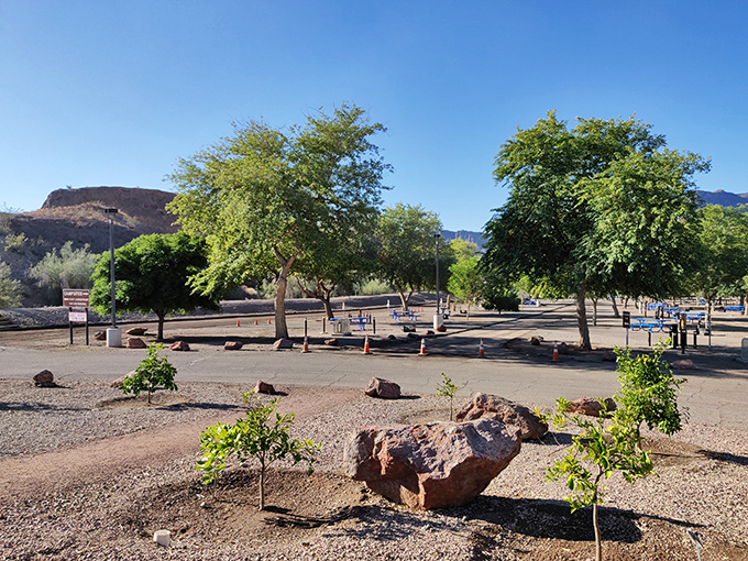 Shaded picnic areas provide welcome respite from the sun, with strategically placed trees creating natural dining rooms with million-dollar views.