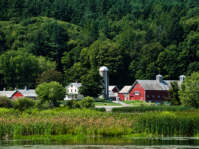Classic Vermont farmscapes dot the countryside surrounding Brattleboro, where red barns and white farmhouses create postcard-worthy vistas at every turn.