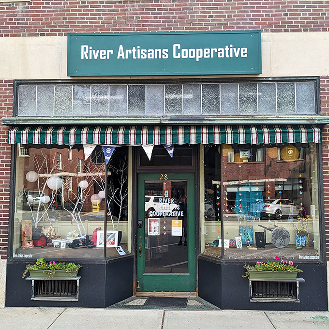 River Artisans Cooperative showcases Vermont craftsmanship, its welcoming storefront offering handmade treasures created by local artists.