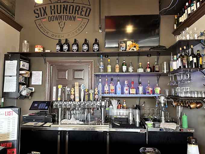 The bar at Six Hundred Downtown offers cold beer, wine, and cocktails to complement your carb-loading pizza adventure perfectly.