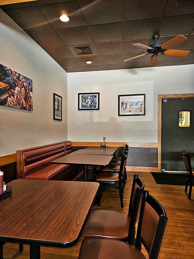 The dining area's simple elegance lets the food remain the star, with music-themed art providing subtle nods to the restaurant's name.