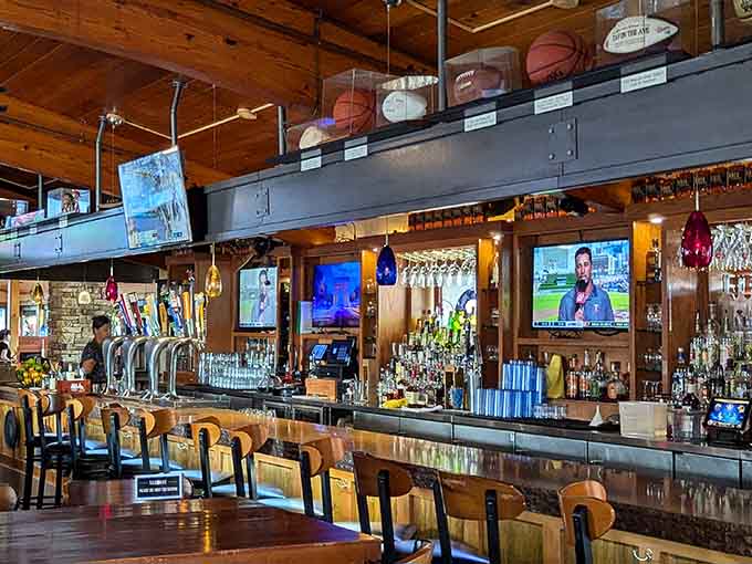 The bar area gleams with possibility, multiple screens ensuring you won't miss a single play of the game.