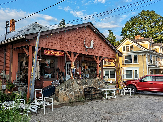 This rustic antique shop's porch display proves one person's castoffs become another's treasures in Chester's thriving vintage scene.