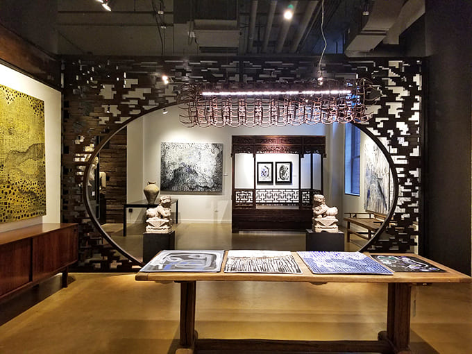 That circular frame creates a window into another design possibility, like looking through a portal to your home's more sophisticated future.