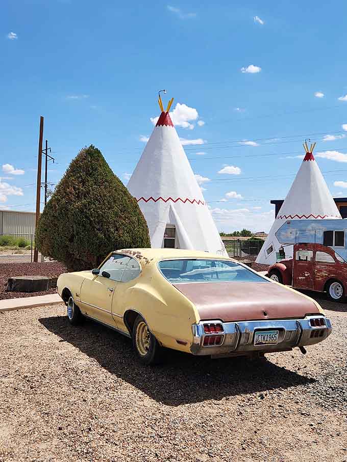 This pristine classic car looks ready to cruise Route 66 right now, capturing the optimistic spirit of America's golden age of road travel.