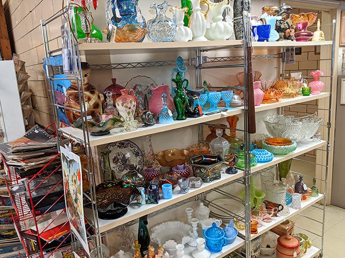 Depression glass and carnival glass create a rainbow of vintage beauty, each piece catching light like edible jewelry for your dining table.