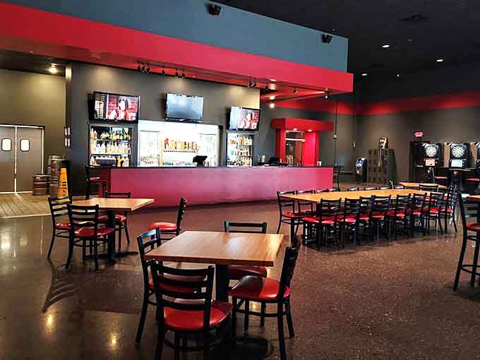 Comfortable seating areas provide perfect vantage points for catching your breath between games or watching friends make fools of themselves on the WhirlyBall court.