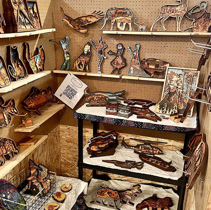 These handcrafted wooden animals and silhouettes showcase the artistry of local craftspeople who transform simple materials into lasting treasures.