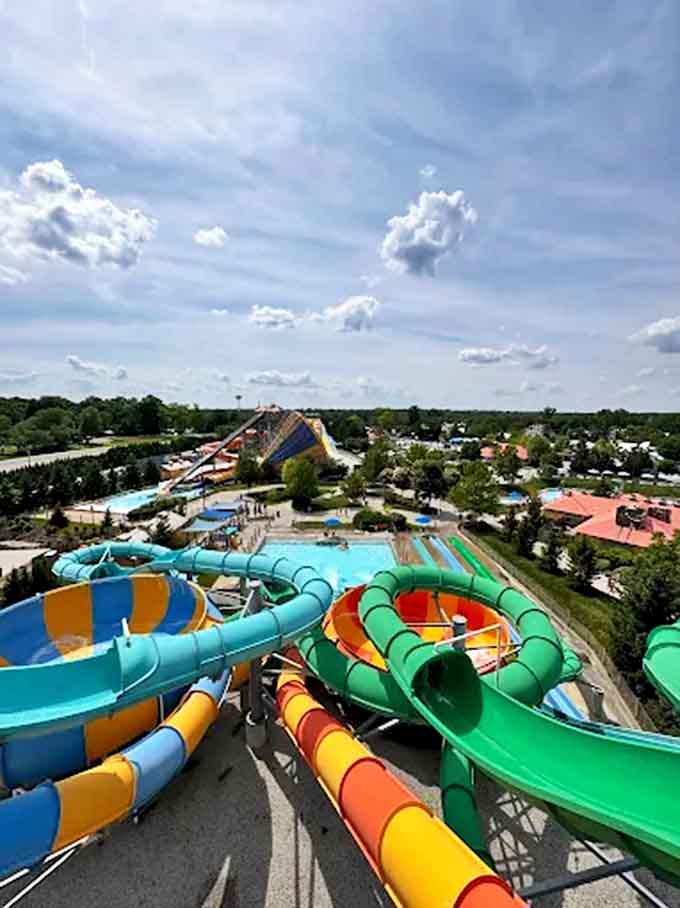 A kaleidoscope of slides and pools that makes you wonder how anyone ever decided this was what central Ohio needed.