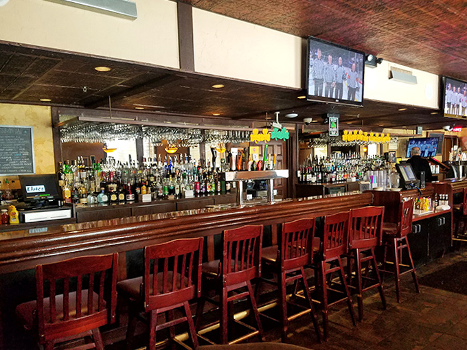 The bar area &ndash; where bowling stories get better with each retelling and the impressive bottle selection promises liquid courage for your next frame.