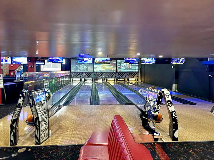 Bowling lanes gleam with possibility, each pin an opportunity to either showcase your skills or demonstrate creative victory dances after gutter balls.