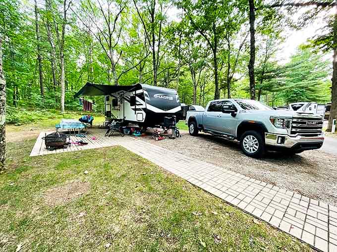 The ultimate RV setup – where nature provides the backdrop and you provide the outdoor living room complete with all the comforts of home.