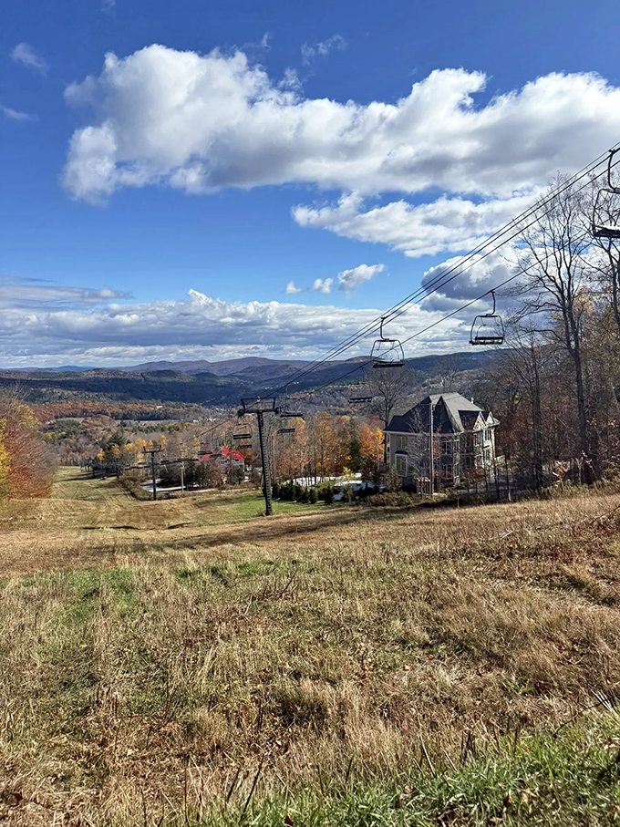 Empty chairlifts in the off-season look like modern art installations, their silent cables waiting patiently for snow and skiers to return.
