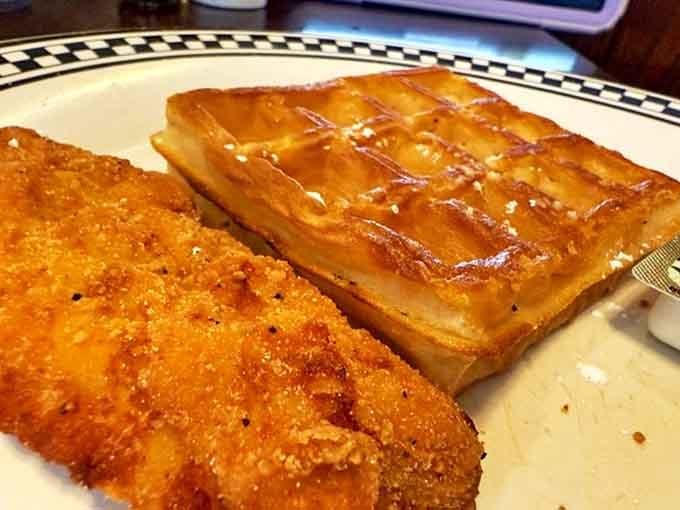 The perfect marriage of crispy and fluffy &ndash; golden waffles paired with perfectly breaded chicken that makes you wonder why we ever separated breakfast from dinner.