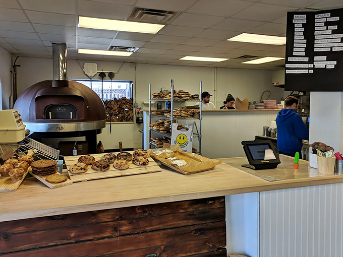 The beating heart of Rover Bagel: that magnificent wood-fired oven and counter where bagel dreams become delicious reality.