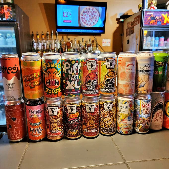 This craft beer and hard seltzer lineup looks like a rainbow of aluminum possibilities, each can more eye-catching than the last.