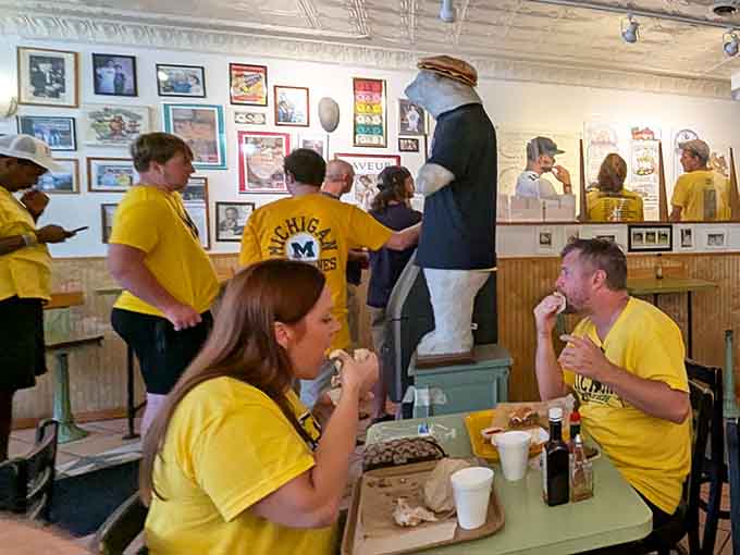 Game day at Blimpy's &ndash; where maize and blue faithful gather to fuel up before cheering on their Wolverines. Some traditions are worth preserving!