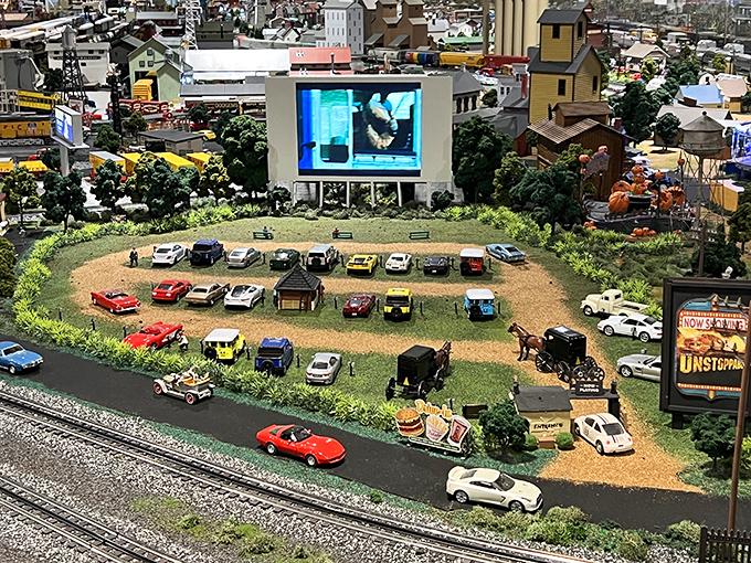 Movie night forever! This drive-in theater shows actual films to an audience of cars no bigger than your thumbnail.
