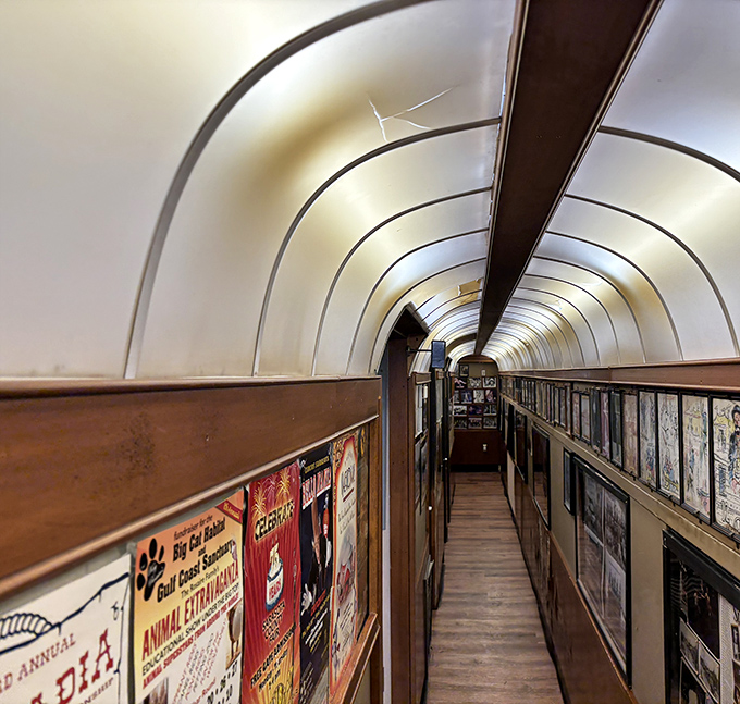 The narrow corridor creates a sense of anticipation as you make your way through history toward a meal unlike any other.