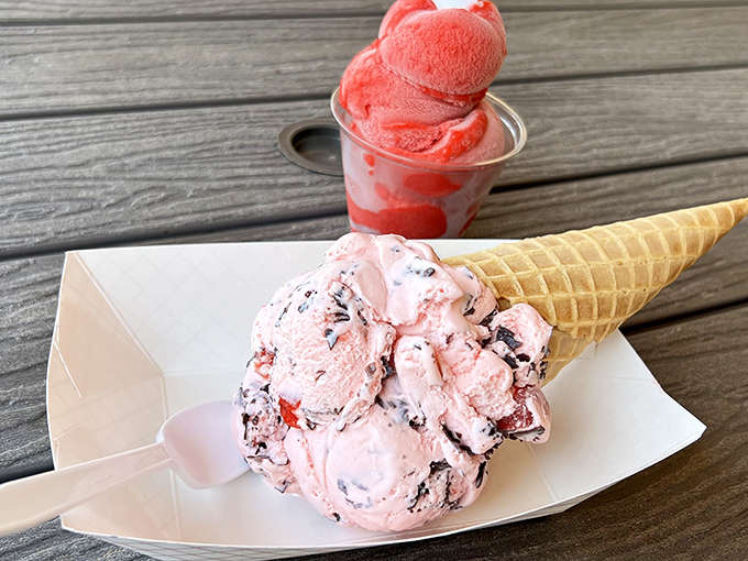 A symphony in pink and white &ndash; strawberry ice cream alongside classic vanilla creates a simple yet perfect duet in this summer snapshot.