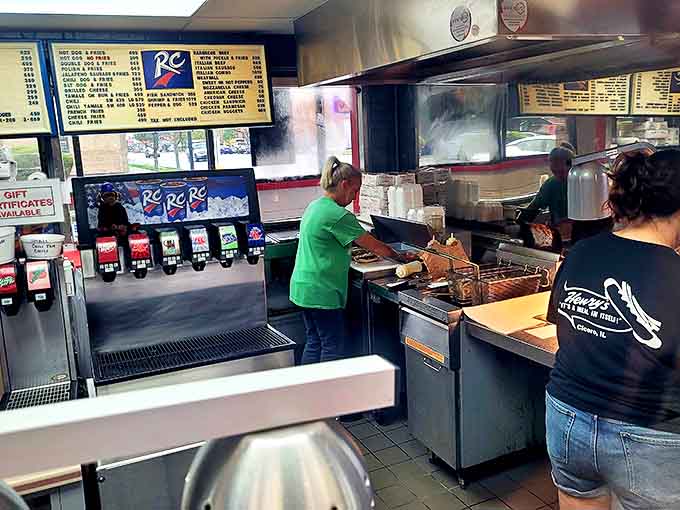 Behind the counter, the kitchen hums with practiced efficiency, turning out order after order of Chicago's finest fast food.
