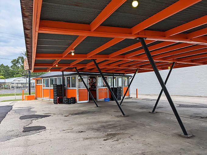The distinctive orange canopy shelters generations of memories – first dates, family outings, and the simple pleasure of outdoor dining.