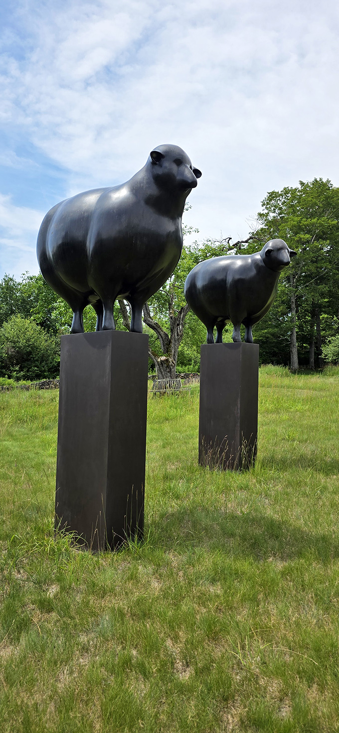 These bronze sheep stand guard like the world's most sophisticated lawn ornaments, minus the tackiness.