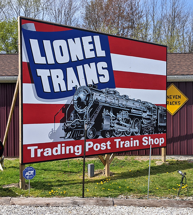The iconic Lionel Trains sign stands as a beacon to model railroad enthusiasts and the perpetually curious alike.
