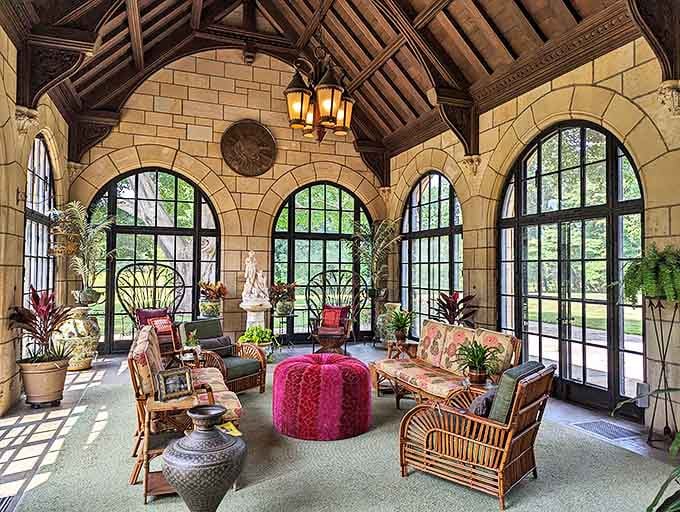 The sun porch offers views so spectacular you might forget you're in Michigan and not at a Mediterranean villa.