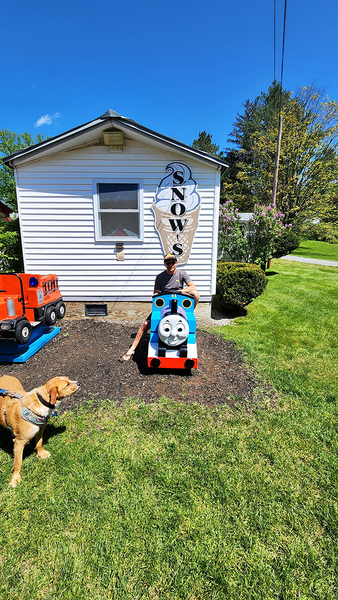 Even Thomas the Tank Engine takes a break at Snow's, where childhood joy comes in many forms &ndash; some edible, some rideable.