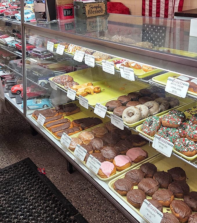 A treasure chest of fried dough delights &ndash; Van's showcase of donuts ranges from simple glazed classics to frosted creations that make choosing just one a delicious dilemma.