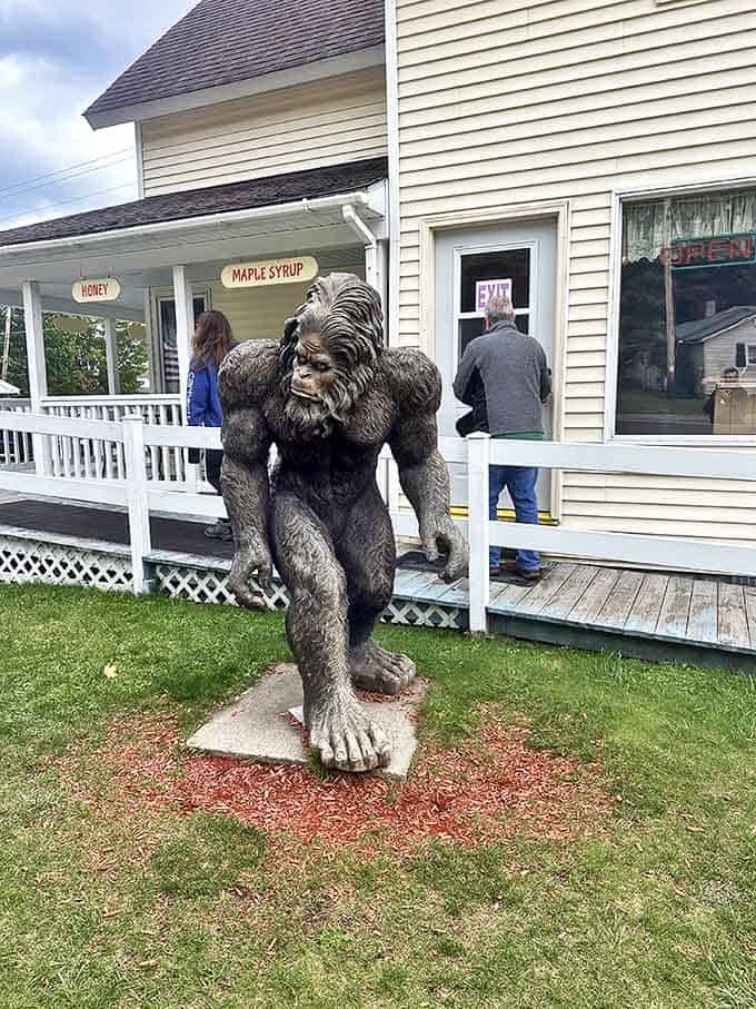 Even Bigfoot knows where to find the best pasties in Michigan, standing guard outside like a delicious cryptid sentinel.