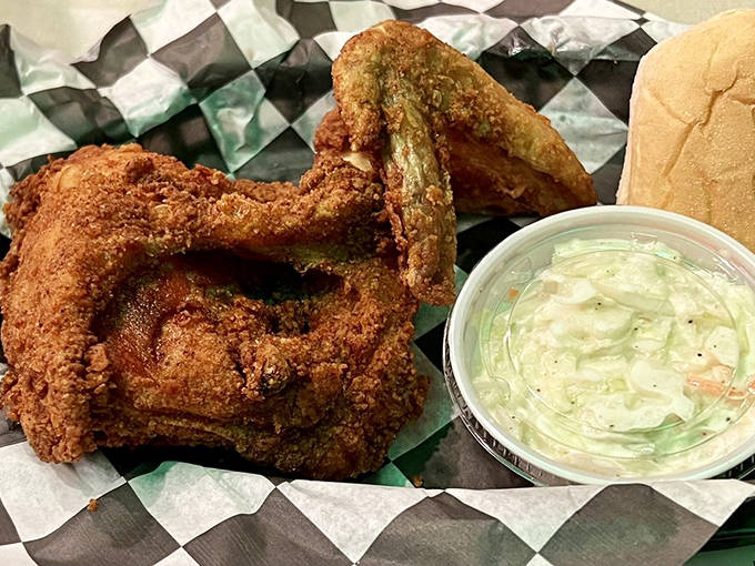 A plate of fried chicken that makes you want to start a slow clap in the middle of the restaurant out of sheer respect.