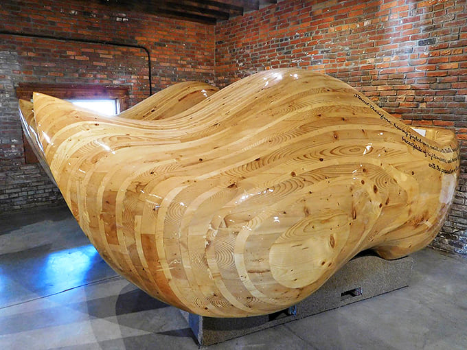 This massive wooden clog sculpture isn't just art &ndash; it's Casey's way of saying even their footwear goes big on charm.