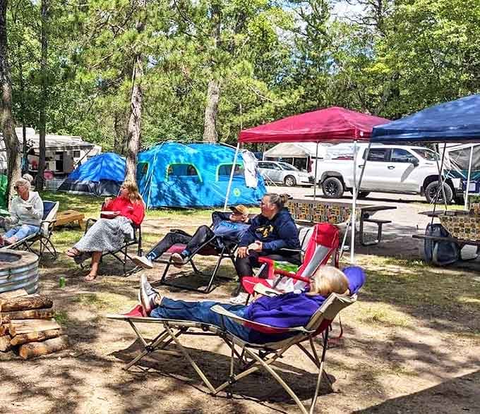 The art of relaxation mastered &ndash; these campers have created the perfect outdoor living room, complete with comfortable chairs and conversation.