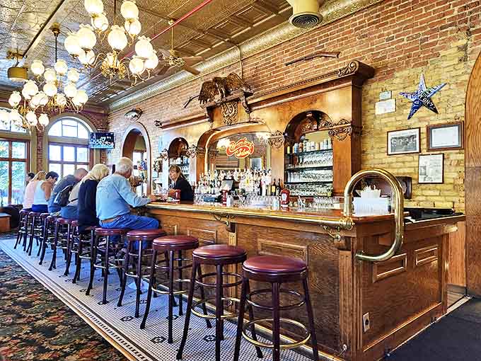 The gleaming wood bar could tell tales of countless celebrations, first dates, and friendly gatherings over decades of serving South Haven's thirsty visitors.