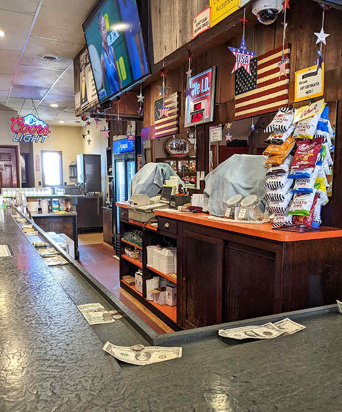 The counter area, where dollar bills and friendly banter are exchanged with equal enthusiasm throughout the day.